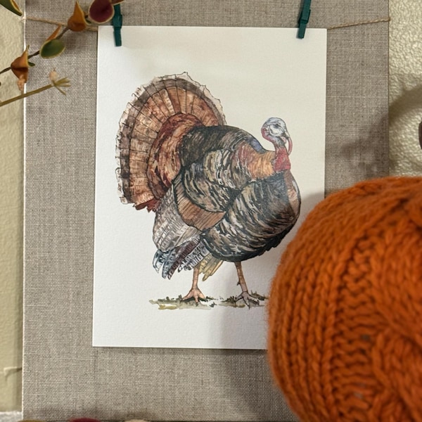 Turkey Watercolor Art Print - Fall Wall Art, Autumn Decor, Thanksgiving ...