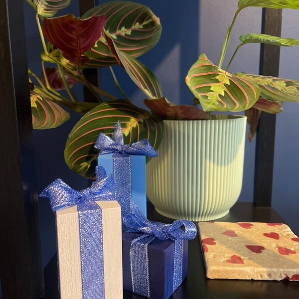 Set of 3 Wooden Christmas Present Blocks With Ribbon Handmade Festive ...