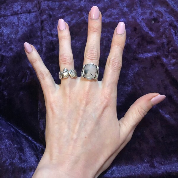 Sterling Silver Merlinite or Dendritic Agate Wire Wrapped Ring - Etsy