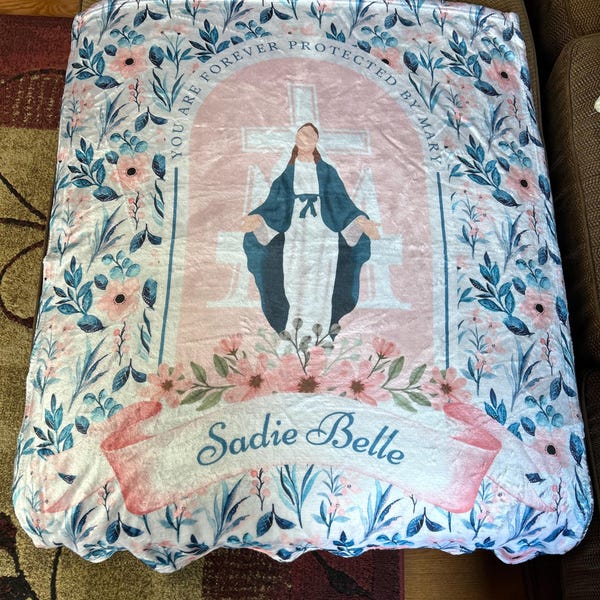 Blue Floral Blessed Virgin Mary Hoodie, Behold Your Mother, Marian ...