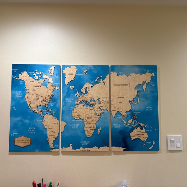 World Map Framed Wall Art, Travel Map With Pins 5th Anniversary Gift ...