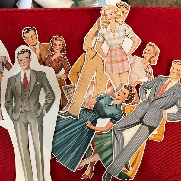 50s Printable Paper Doll, Doll Journaling, Retro Men Lady Fussy Cut ...