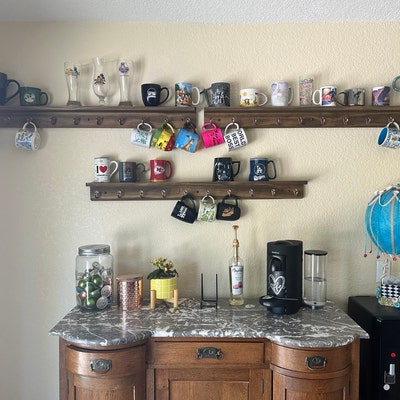 6 Cup Mug Rack With Shelf, Mug Rack Wall Mounted, Coffee Bar Decor ...