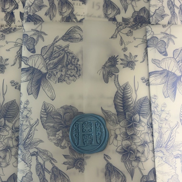Printable Wedding Vellum Wrap - Dusty Blue Toile | DIY 5x7 Invite ...