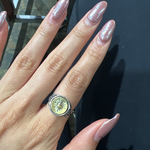 Working Compass Ring Sterling Silver, Silver Twig Ring, Compass Jewelry ...