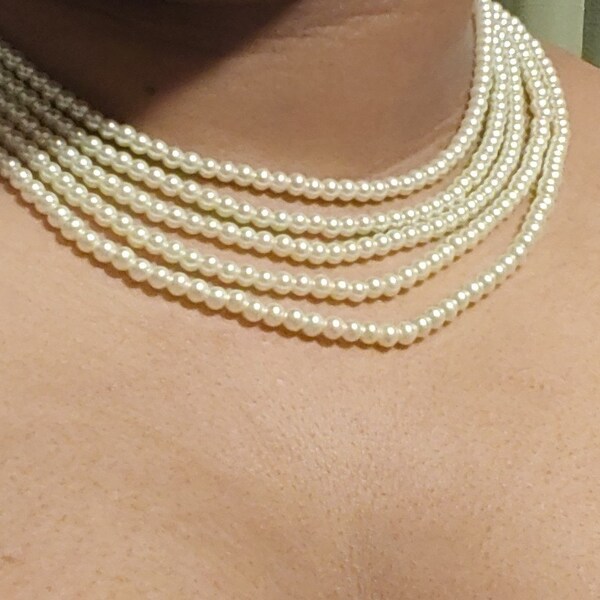 5 Strand Pearl Necklace, Multi Strand Pearl Choker Necklace, 5 Layer ...