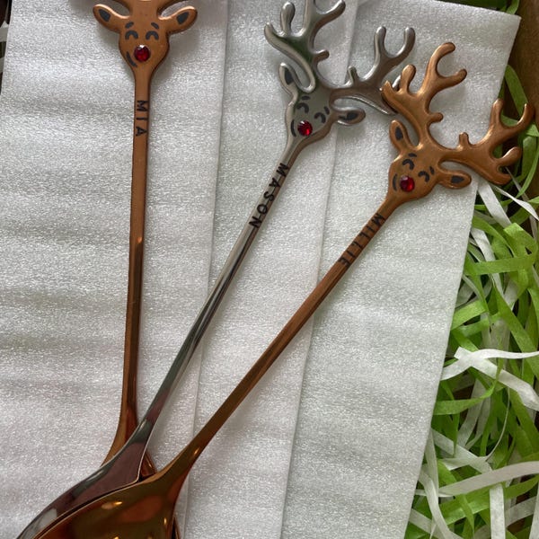 Personalised Reindeer Shaped Hot Chocolate Spoon - Etsy UK