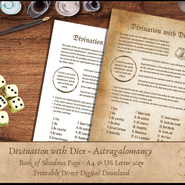 Divination With Dice: A Printable Book of Shadows Page for ...