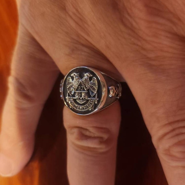 Masonic Ring AASR 32 Degree Master Mason Signet Ring Jewelry Freemason Masonry Scottish Rite 925 ...