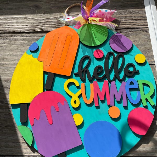 Hello Summer Popsicle and Dots Door Hanger Blank | Summer Door Hanger ...
