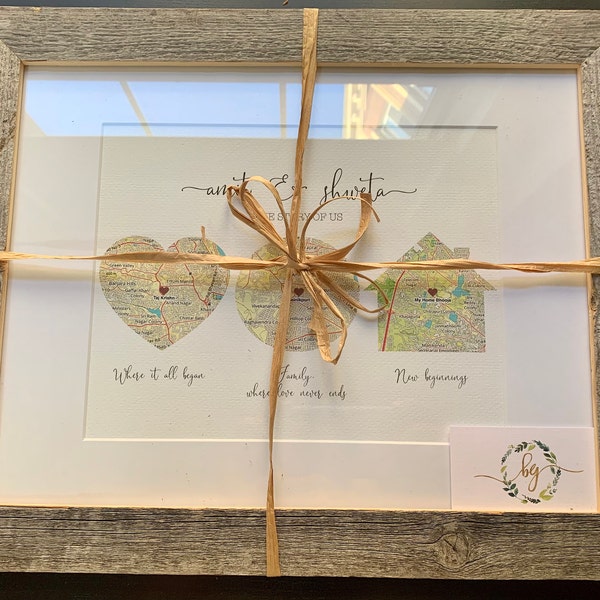 Unique Wedding Gift for Couple, Map Heart Art, Heart Map Print ...