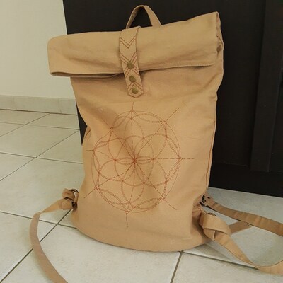 Rolltop Cotton Backpack Huge Flower of Life Bohemian Backpack Purse ...