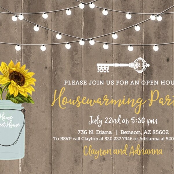 Rustic Housewarming Invitation With Mason Jar, Barnwood & Lights ...