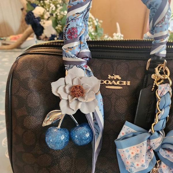 Blue Gray Flower Purse Charm, Single Blue Gray Magnolia Flower Purse ...