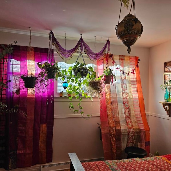 Orange Saree Curtains Upcycled Handmade Saree Curtains With Saree ...