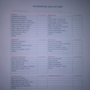 Housekeeping Sign-off Sheet - Etsy