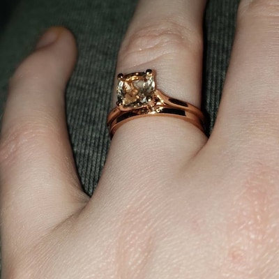 Solid Rose Gold Wedding Ring 14K /10K Gold Thin Rectangle - Etsy