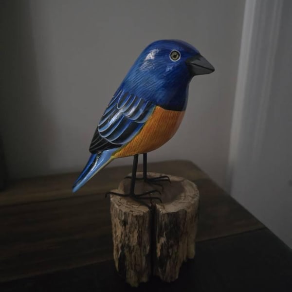 Eastern Bluebird Statue, Painted Wood Carving, Wooden Bird Art ...