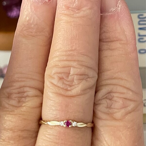 Solid Gold Tiny Ruby Ring, 14k Gold July Birthstone Ring for Women, Minimalist Ruby Ring Pink ...