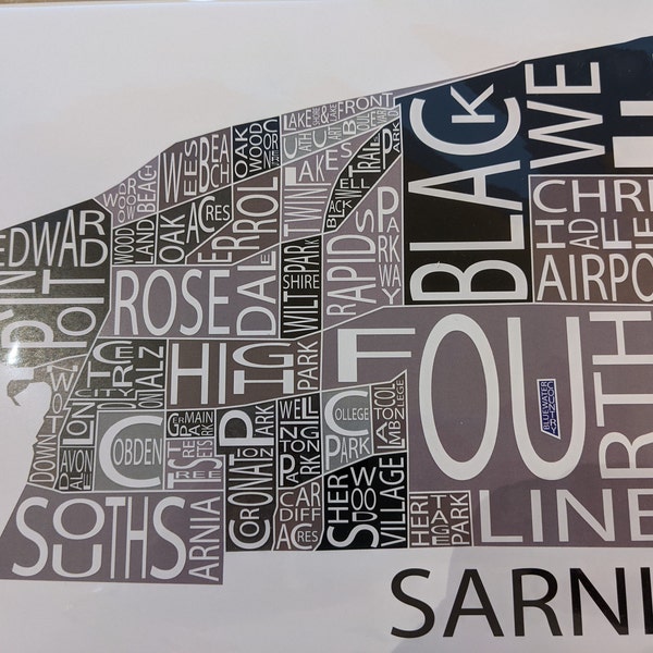 Typographic Map of Sarnia, Ontario | Custom City Print | Lambton County ...