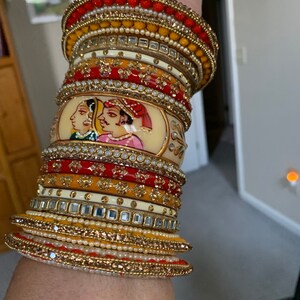 Ethnic Indian Bridal Red and Green Color Chura Set Heavy Glass Kundan ...