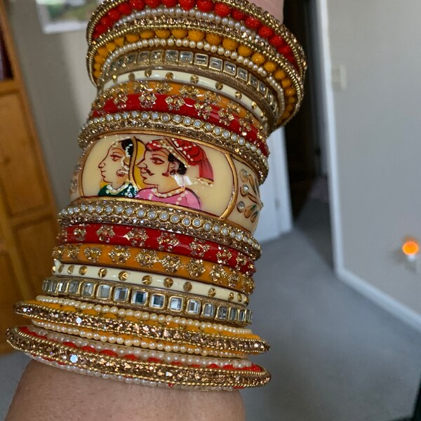 Indian Wedding Chuda Set Glass Kundan & Stone Work Embellished With ...