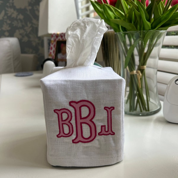 Linen Tissue Box Cover With Monogram - Etsy