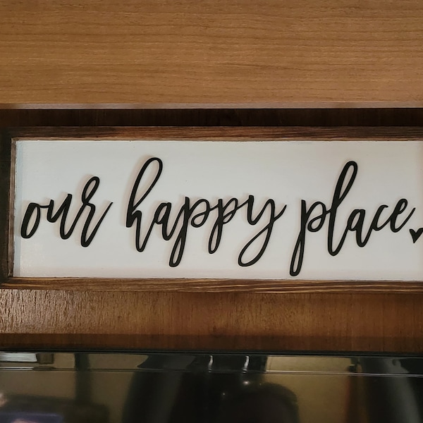 Handmade Rustic 'our Happy Place' Wood Sign - Farmhouse Decor - Etsy