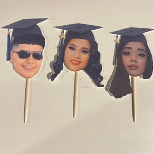 24 Custom Face Graduation Hat Cupcake Toppers - Etsy