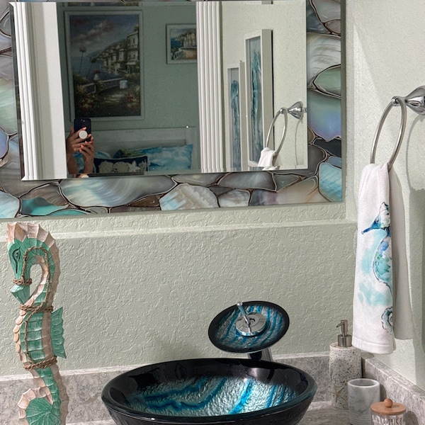 Blue Floral Glass Wall Art, Elegant Gold Flower Glass Panel, Large ...