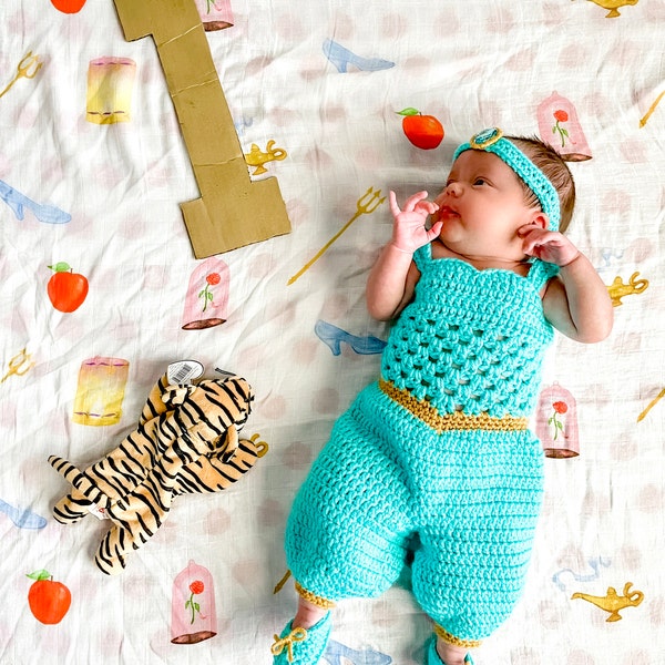 Crochet Disney's 'jasmine' Inspired Princess Jumper With Slippers- Size ...