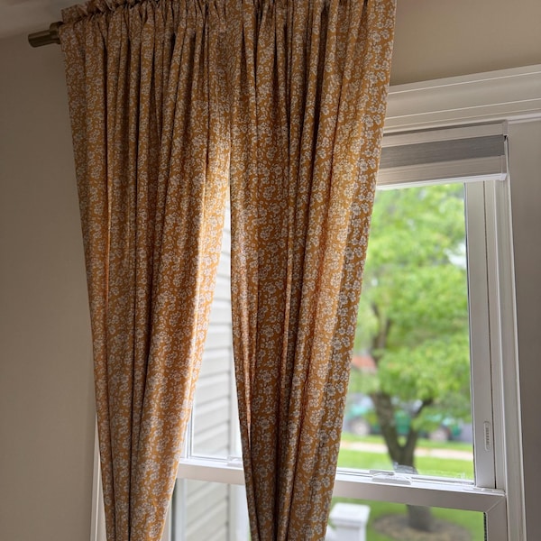 Mustard Ditsy Floral Scatter Linen Curtains Cute Flower Curtain Panel ...