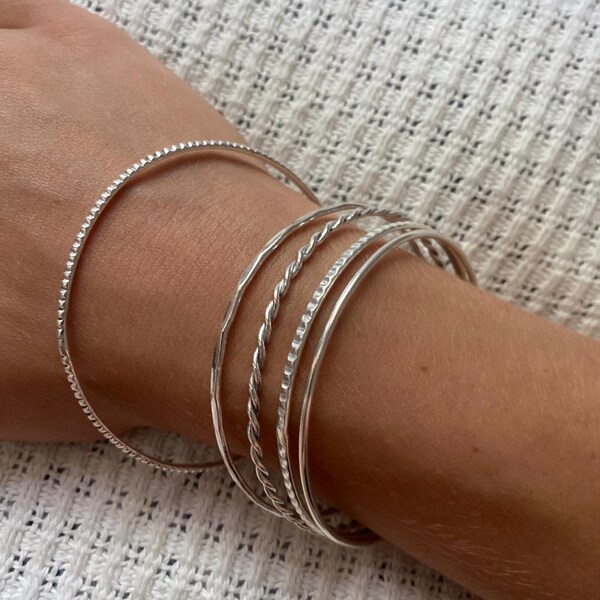 Stacking Bangle in Sterling Silver, Sterling Silver Bangle Set, Set of ...