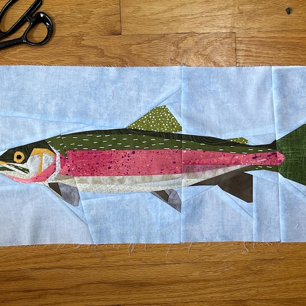 Rainbow Trout Fpp--freshwater Fishing Series--paper Piecing Quilt Block ...