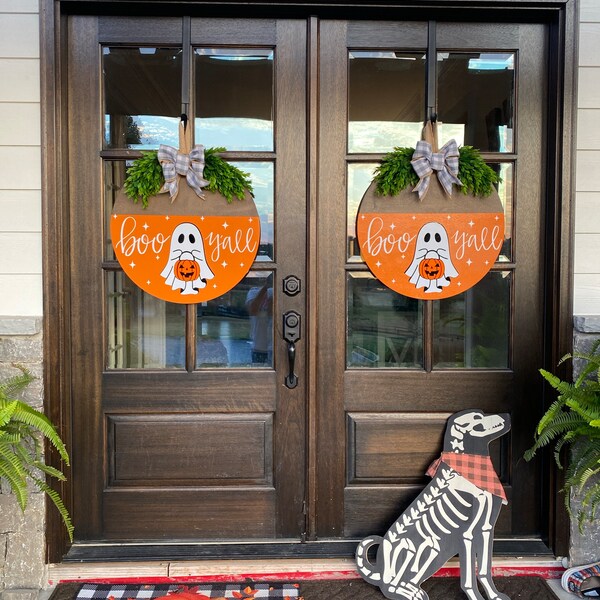 Halloween Front Door Decor Halloween Wreath Boo Y'all Ghost Halloween ...