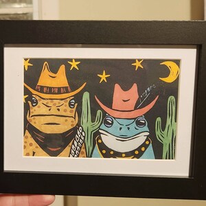 Framed Cowboy Frog Print Ready to Hang 4x6 Wall Print Whimsical Funny ...