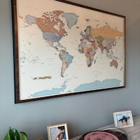 Push Pin World Map Detailed, Personalized Travel Map Pin Board Canvas ...
