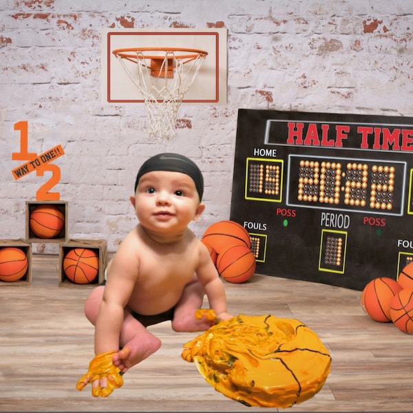 Digital Backdrop Football Half Time Theme, Half Birthday, Six Month ...