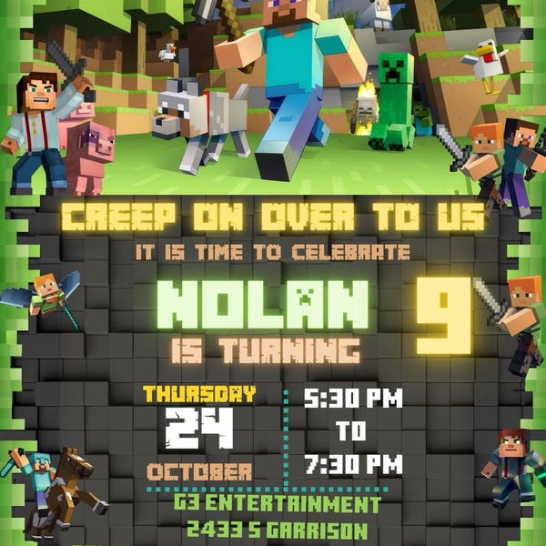 Editable Minecraft Birthday Invitation | Mine Invite Template ...