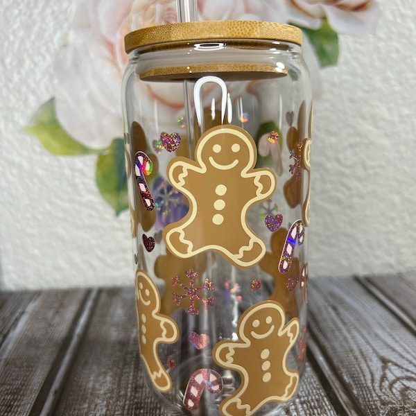 Gingerbread Man Beer Can Glass Svg, 16oz Libbey Full Wrap Svg, Pink ...