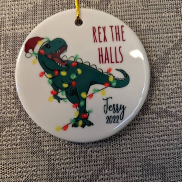 Personalized Rex the Halls Christmas Ornament, Tyrannosaurus T-rex ...