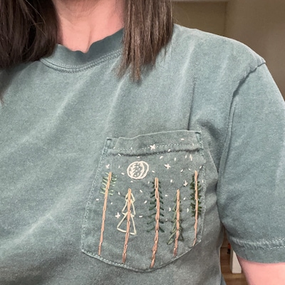 Spruce Trees Hand-embroidered Pocket Tee Shirt Unisex Short Sleeve - Etsy