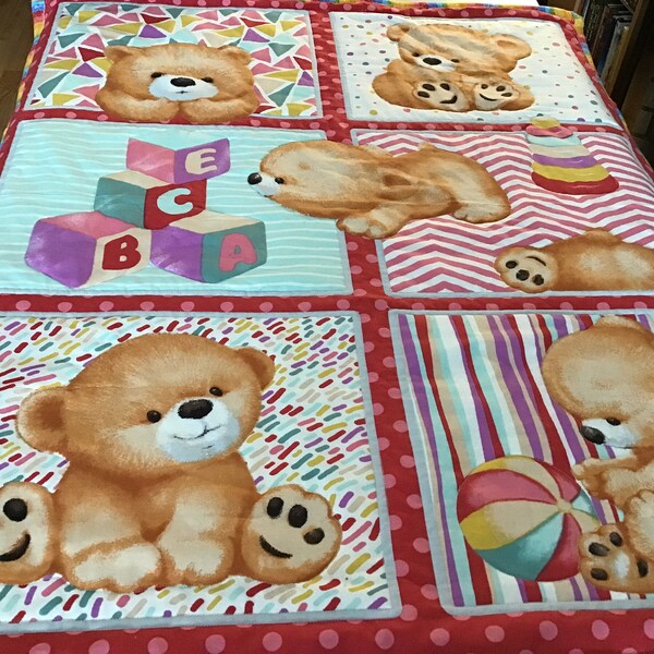 49 Blue Teddy Baby Panel Fabric and Coordinating Fabric Quilt Baby ...