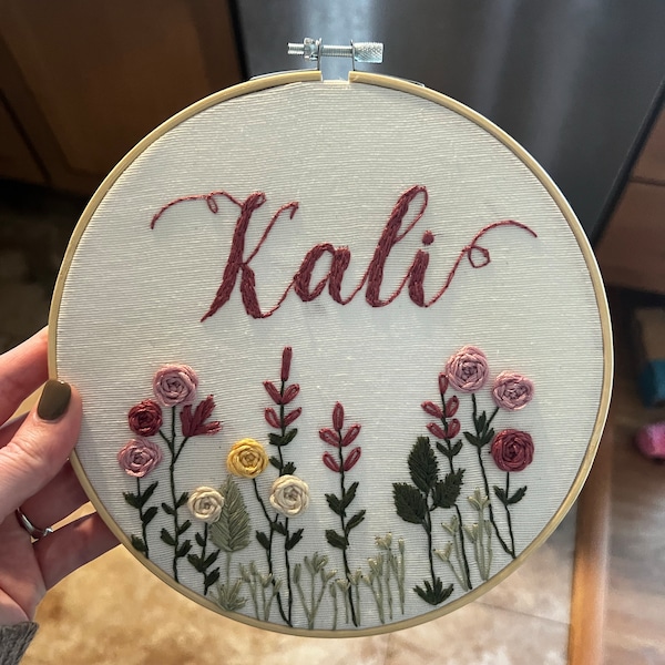 Custom Name Embroidery Hoop, Floral Embroidery, Wall Art, Baby Girl ...