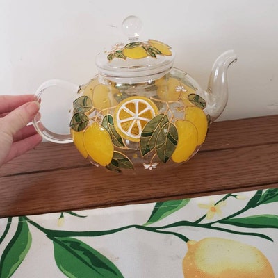 Lemon Glass Teapot Hand Painted Personalised Tea Pot With Infuser ...