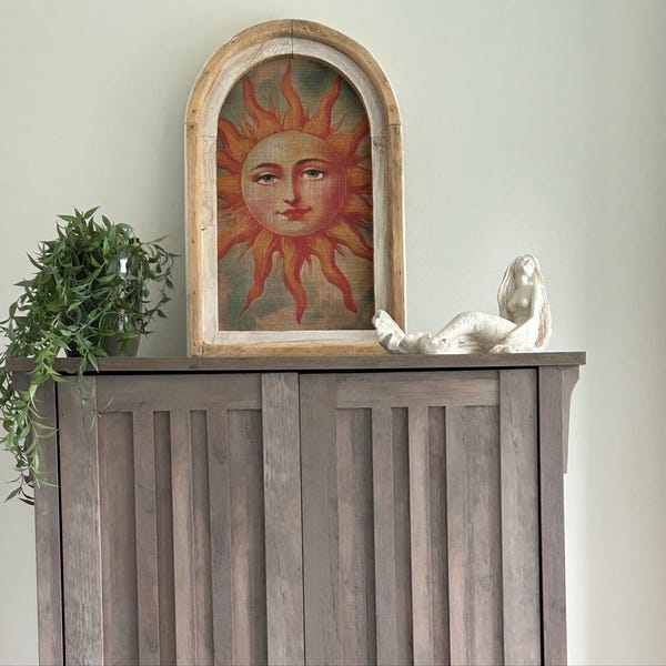 Tarot Sun With Face Art | Eclectic Cottagecore Wall Decor in Arched ...