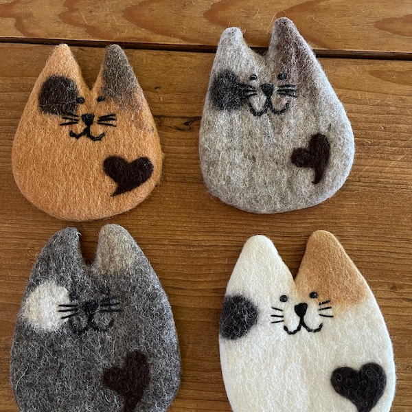 Absorbent Handmade Cat Coasters-set of Four-4-wool Felt-gifts for Cat ...