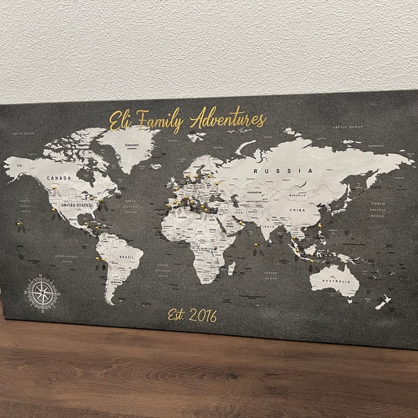 Personalized Push Pin World Travel Map Canvas - Etsy
