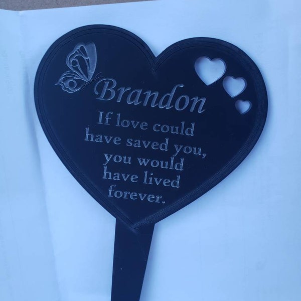 Heart Memorial Stick - Personalised - Cemetery Decoration Any Name With ...
