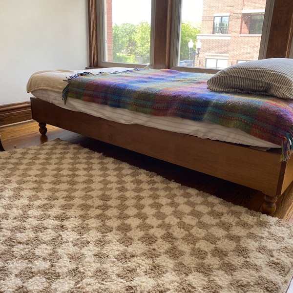 Large Beige and White Checkered Rug, Moroccan Berber Checkered Rug ...
